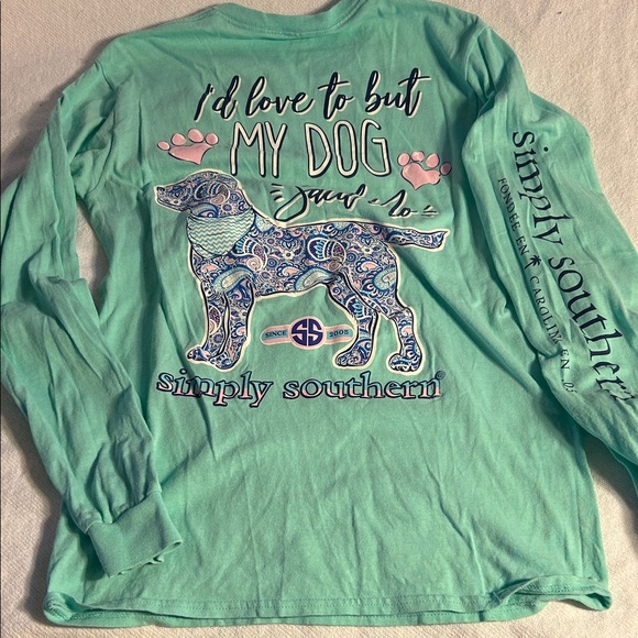 Simply Southern | Tops | Simply Southern Aqua Dog Graphic Long Sleeve ...